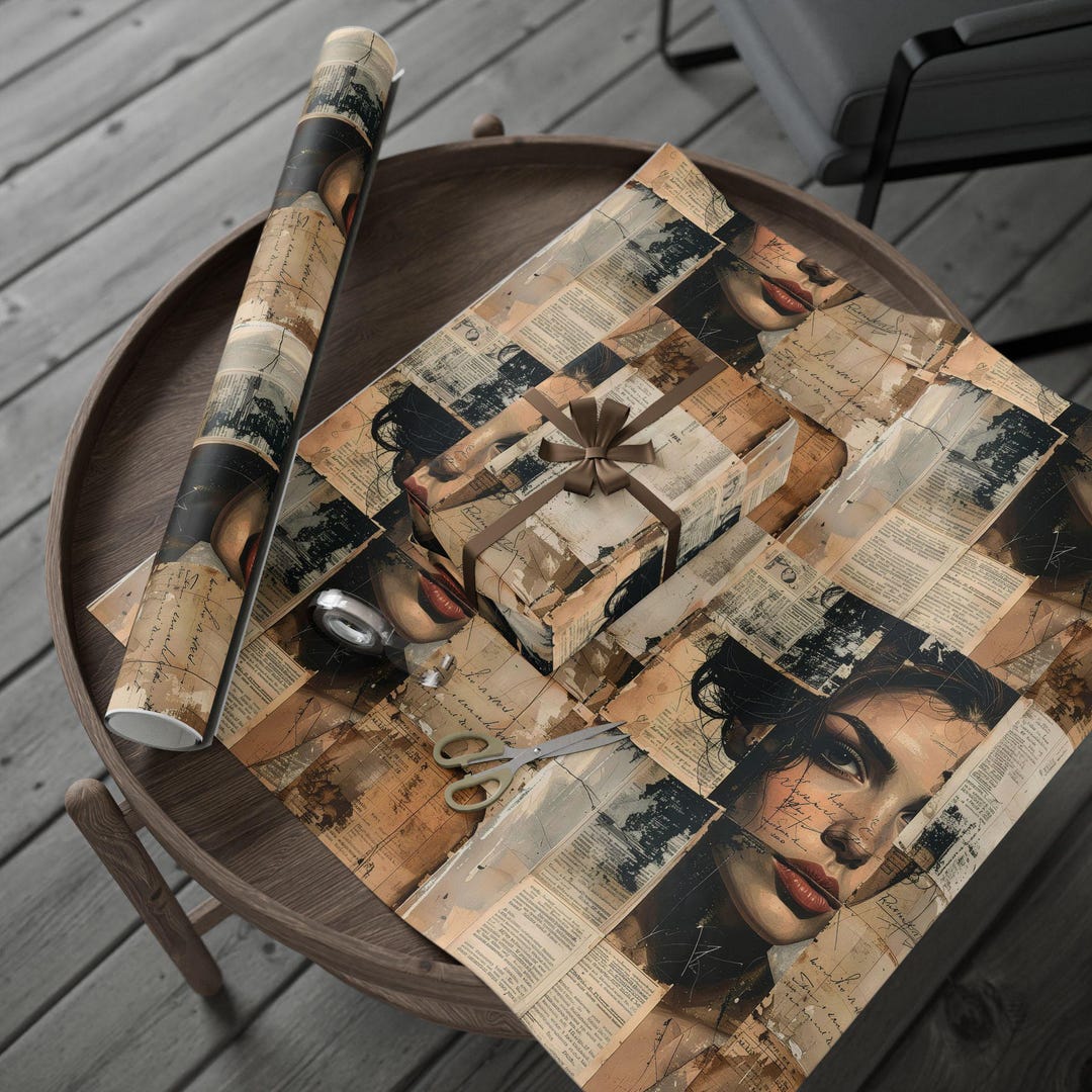 Wrapping Paper "vintage Collage Grunge Newspaper Woman Portrait Gift ...