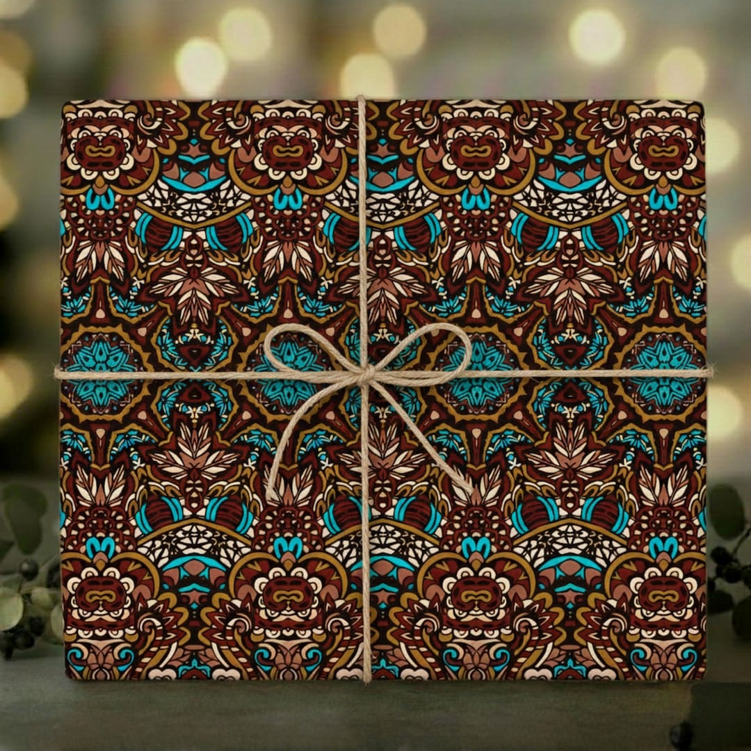 Boho Ethnic Wrapping Paper, Tribal Pattern Gift Wrap Roll, Luxury Brown ...