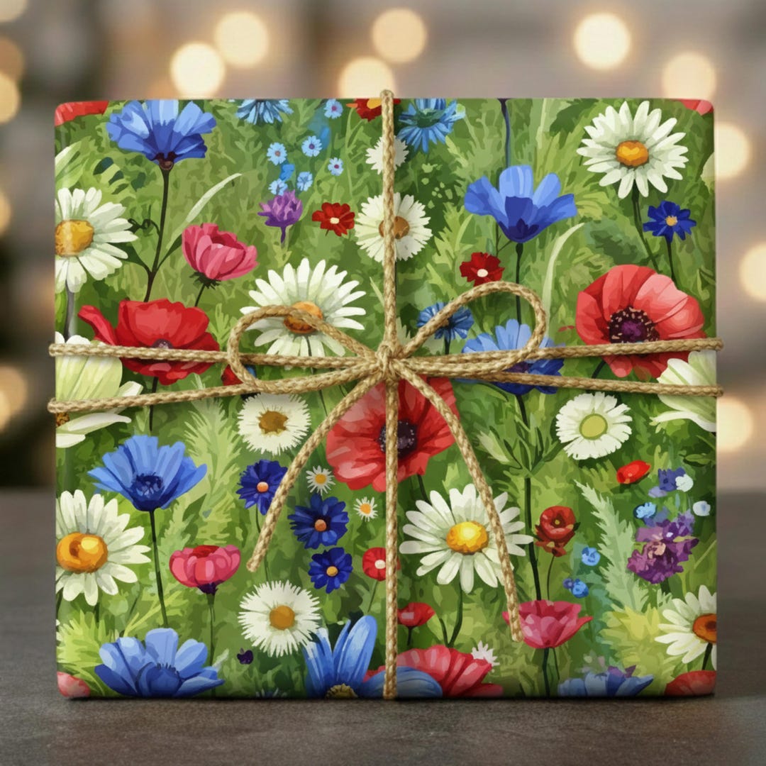 Wildflower Wrapping Paper Roll, Garden Floral Gift Wrap, Poppies ...