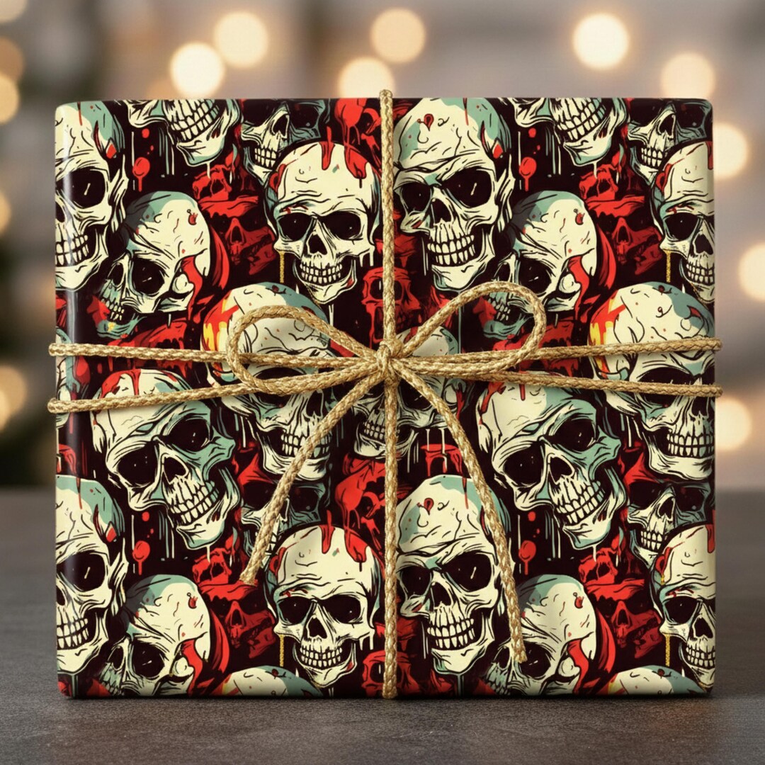 Skull Wrapping Paper Roll, Gothic Aesthetic Gift Wrap, Spooky Birthday ...