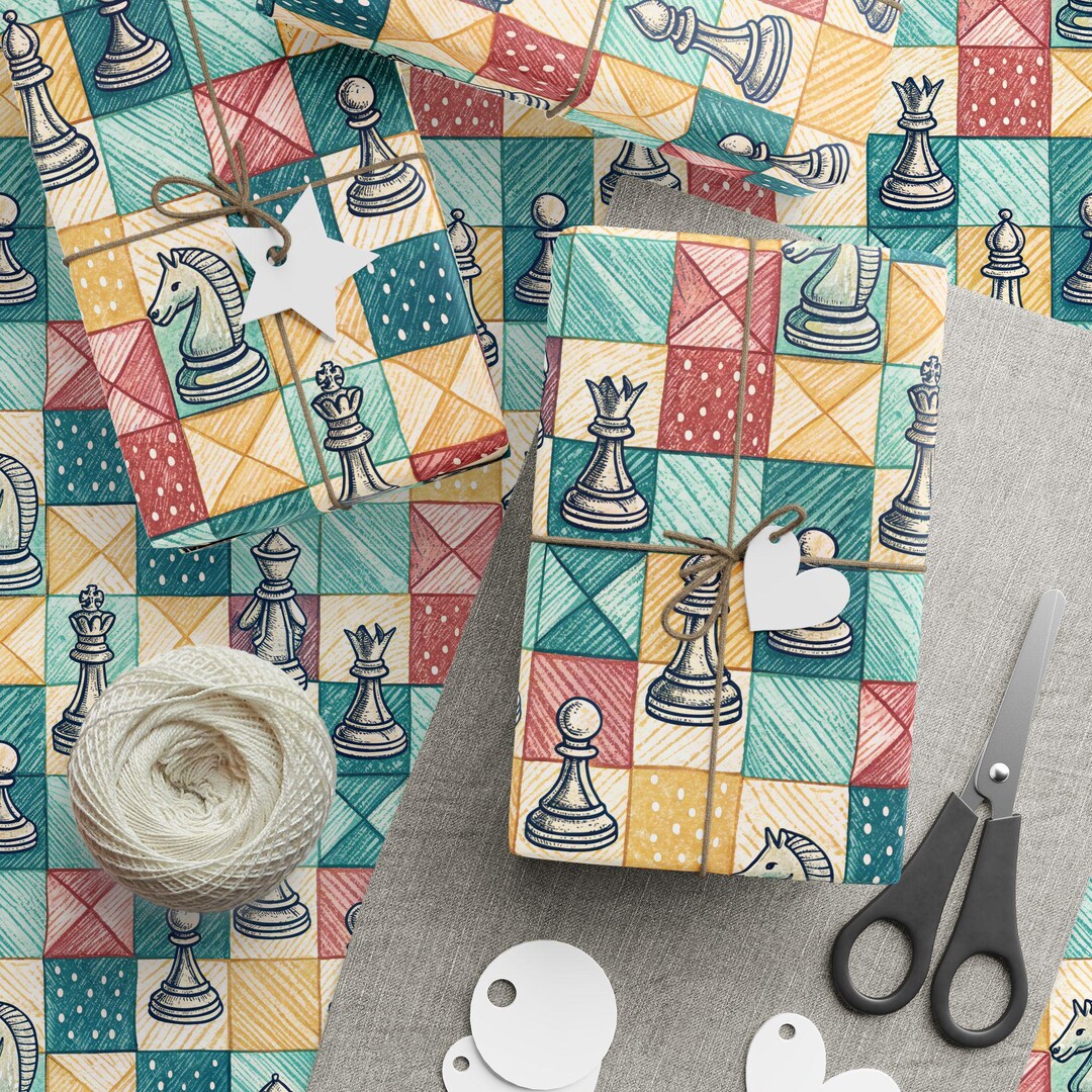 Chess Wrapping Paper, Colorful Checkered Gift Wrap, Retro Game Pattern ...
