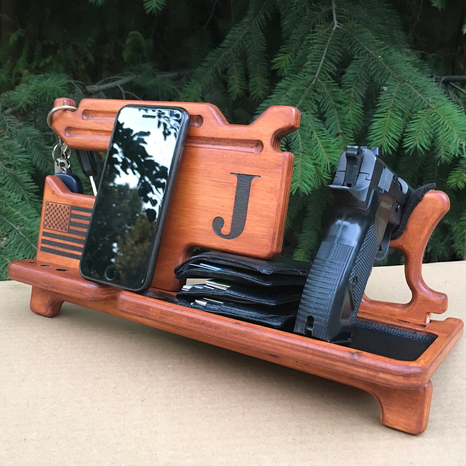 Wooden American Flag Docking Station Men Gun Shelf | Etsy