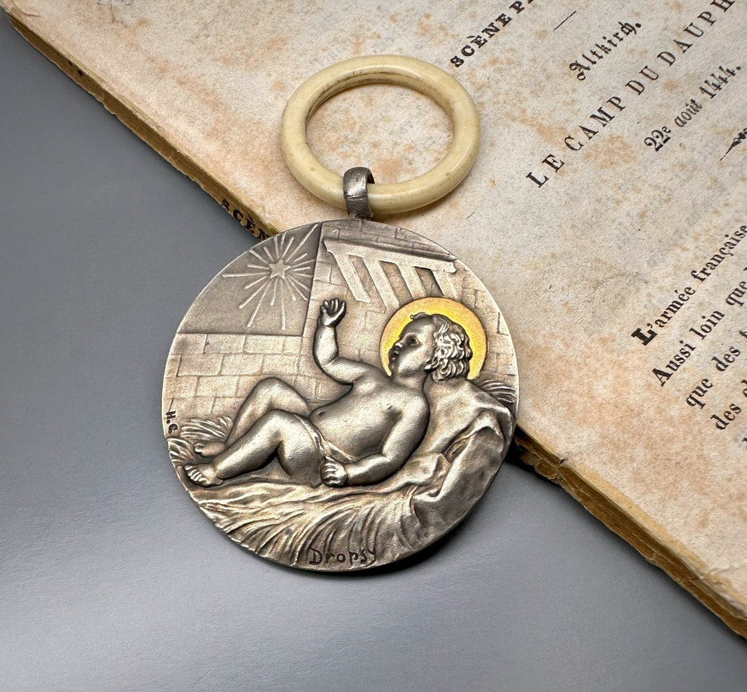 Antique French Baby Crib Medal, Baby Protector Cradle Pendant, Child ...