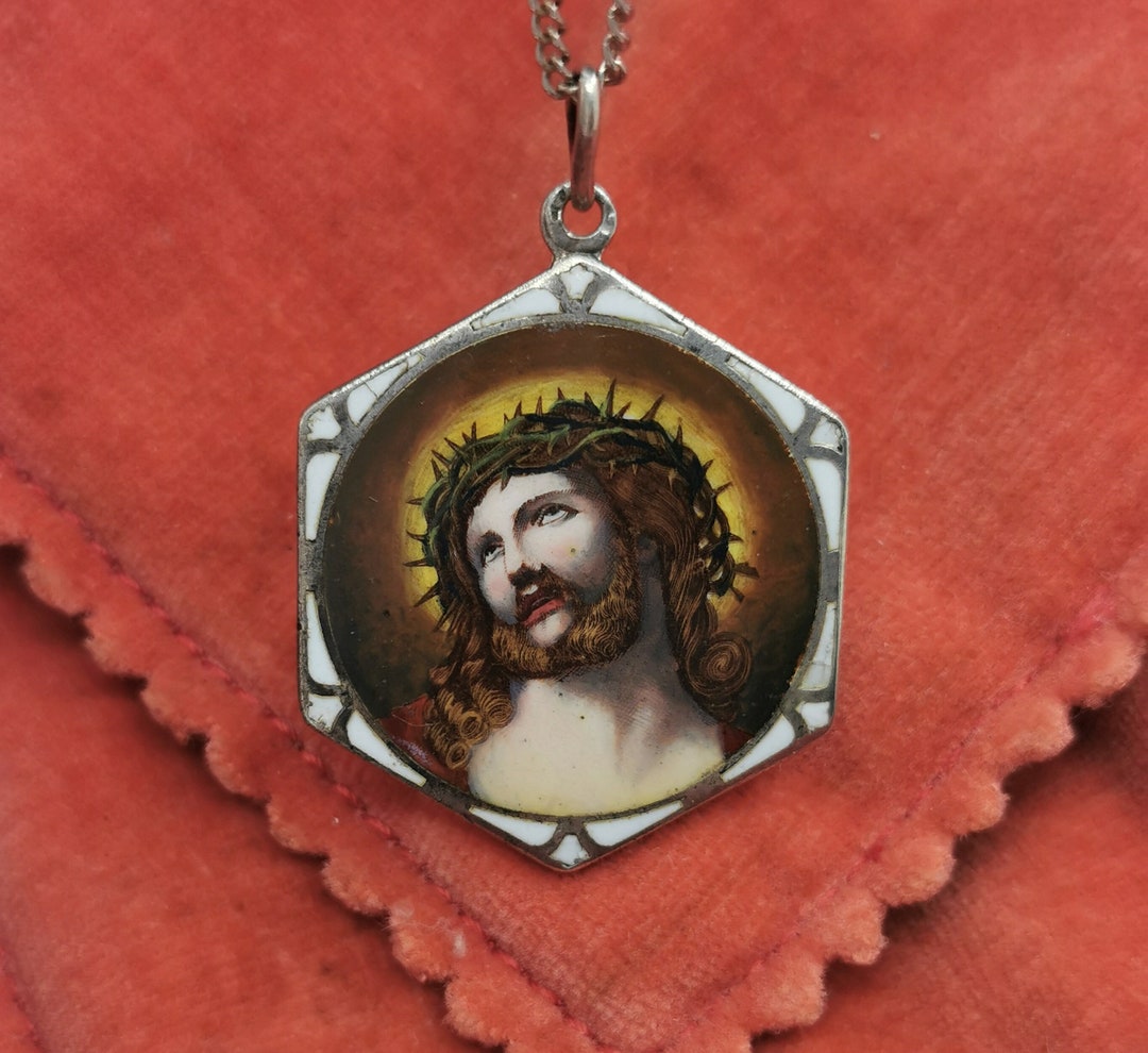 Antique Jesus Necklace Silver Enamel German Jesus Pendant - Etsy