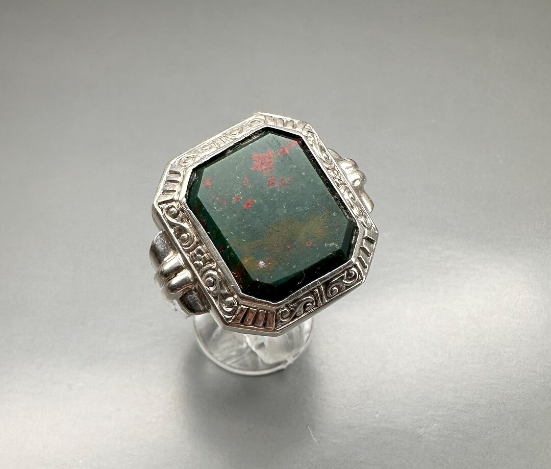 German Bloodstone Signet Ring, Art Deco Ring, 835 Silver Bloodstone ...