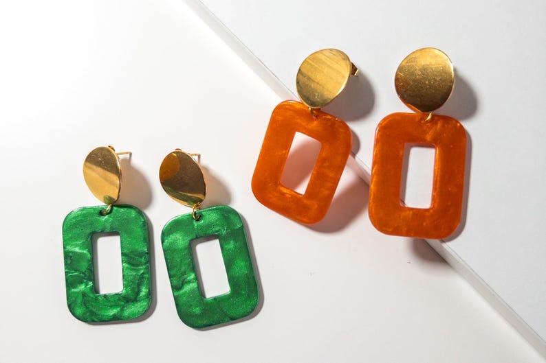 Burnt Orange Resin Earrings: 60s Retro Rectangle Statement Earrings - Etsy