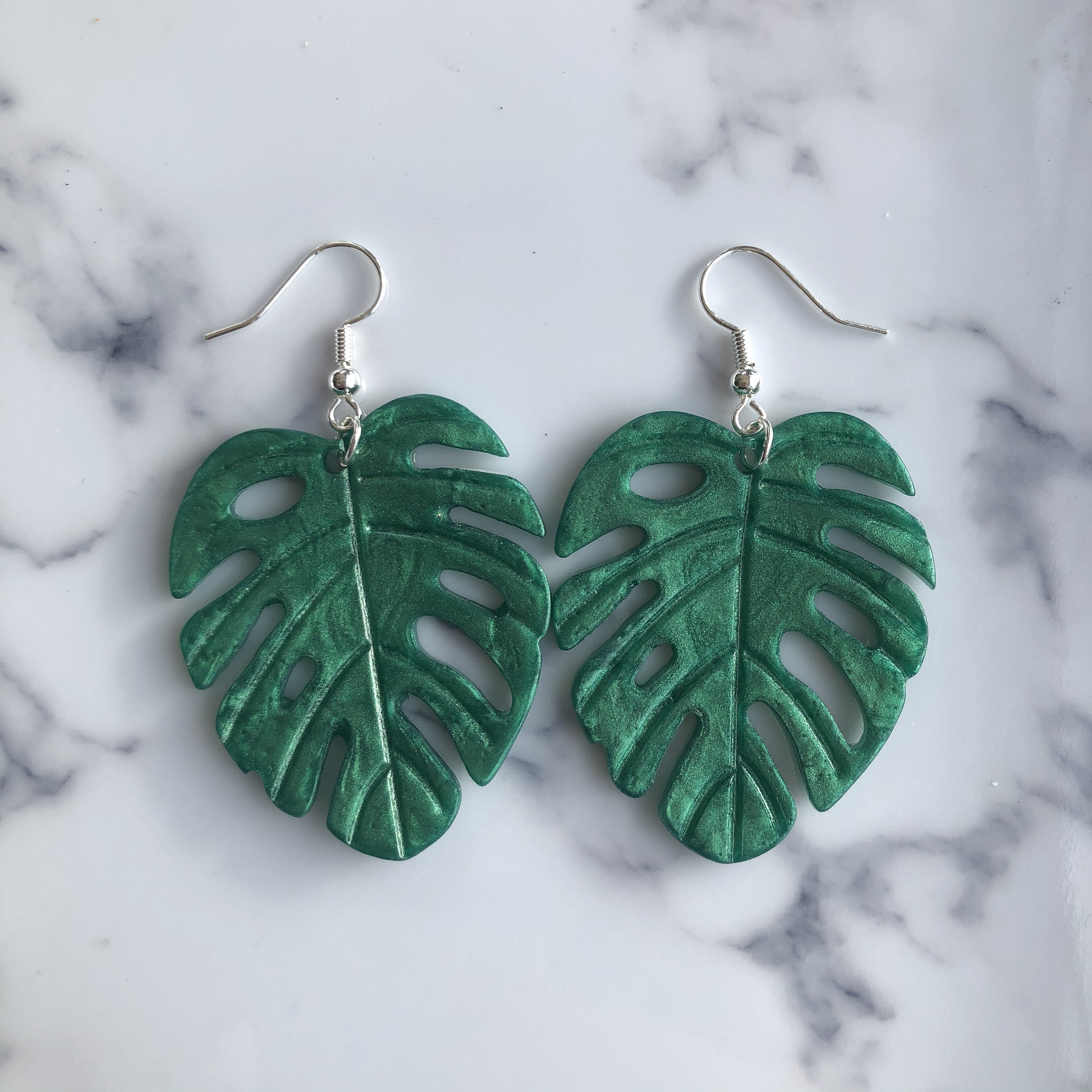 Emerald Green Monstera Leaf Statement Resin Earrings | House Plant Gift ...