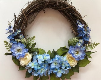 Blue Hydrangea Spring Wreath With Burlap Bow - Etsy