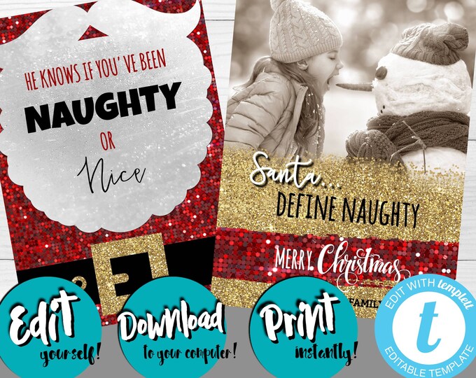 Naughty or Nice Photo Christmas Card, Instant Download,naughty or Nice ...