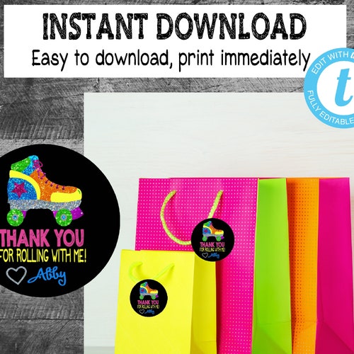 Roller Skate Favor Tags Roller Skating Thank You Tags Roller - Etsy