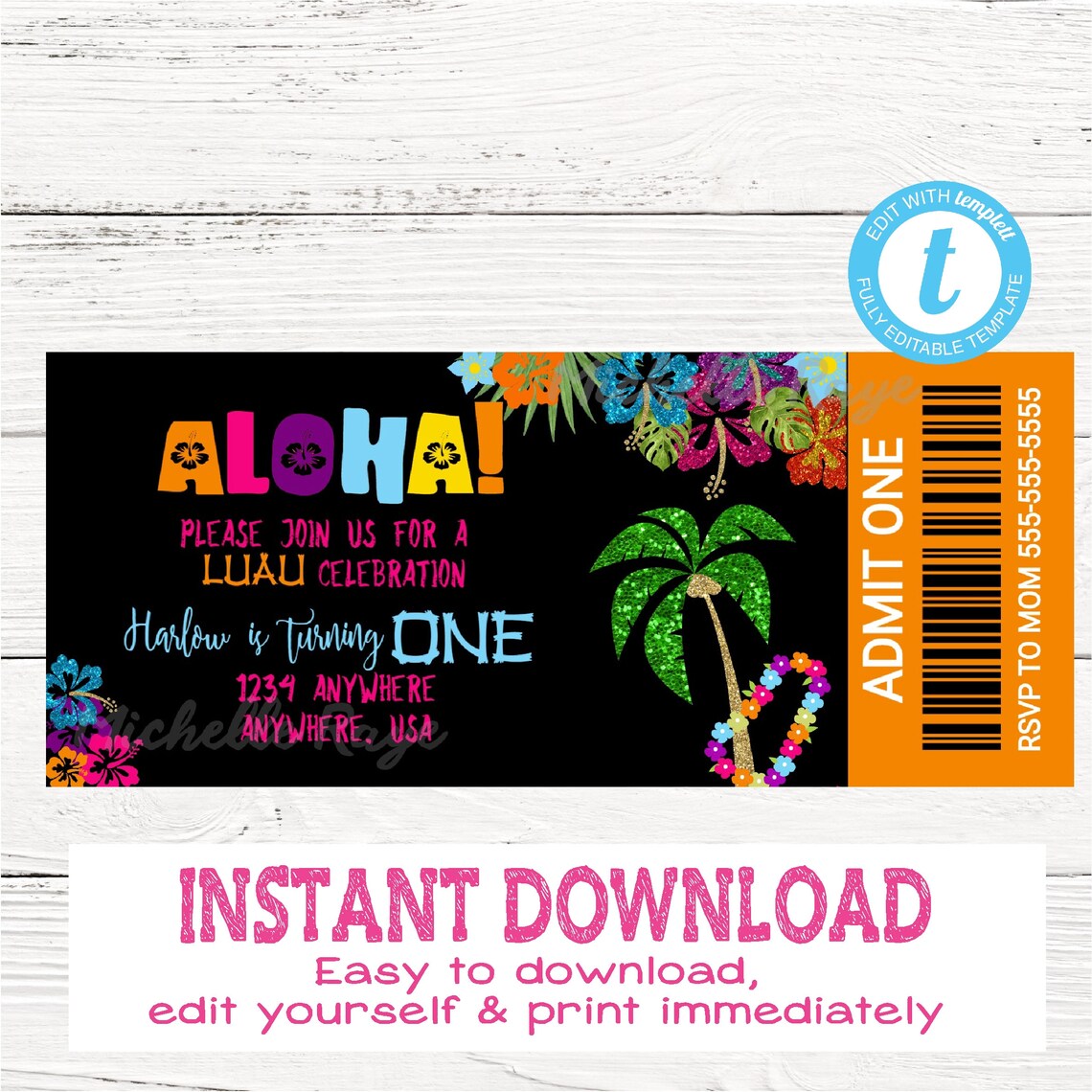 Hawaiian Ticket Invite Tiki Party Invitation Pineapple - Etsy
