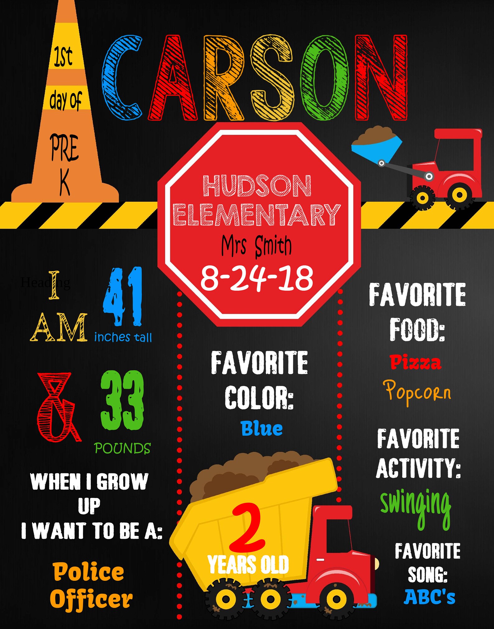 Construction First Day of School Sign Back to School | Etsy