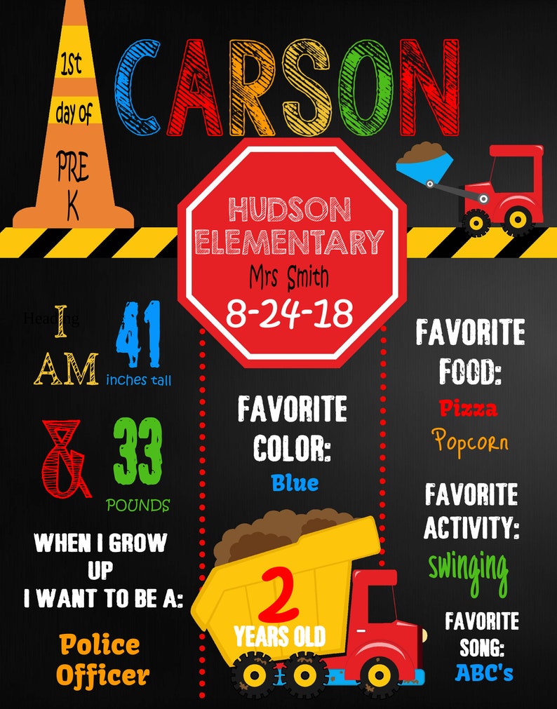 Construction First Day of School Sign, Back to School Printable ...