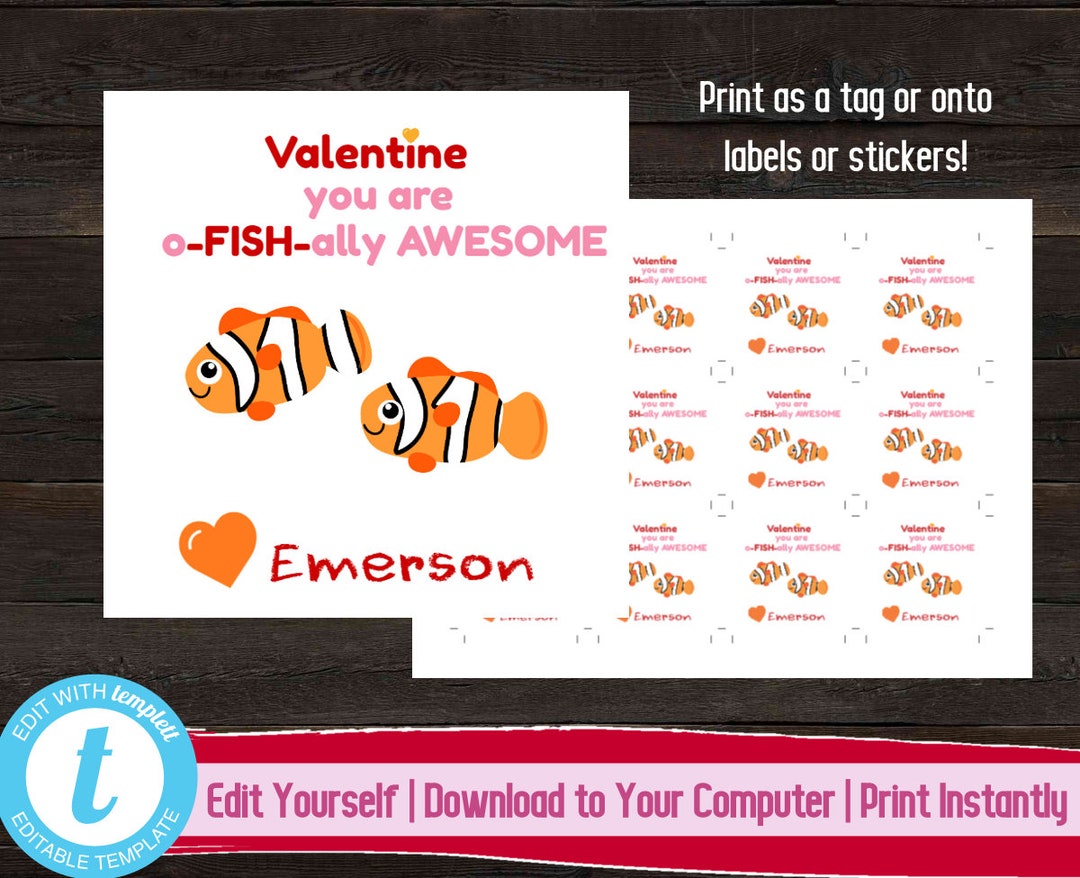 Printable Valentine's Day Tags, O-fish-ally Awesome Valentine's Day ...