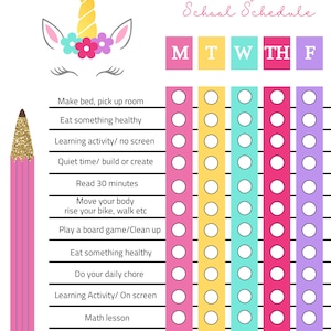Unicorn Homechool Schedule, Back to School, Distance Learning Chart ...
