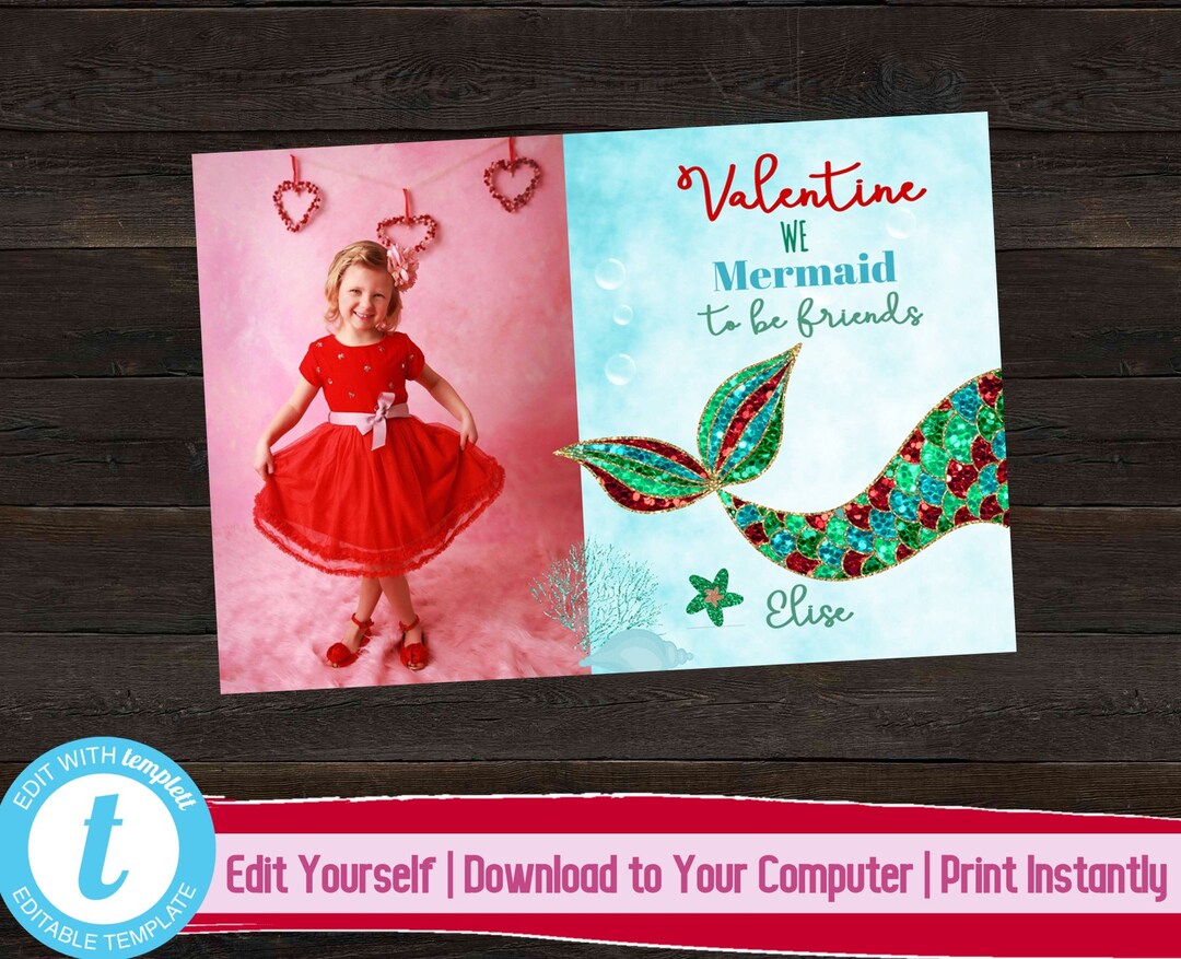 Mermaid Valentine's Day Card With Photo, Custom Photo Valentine ...