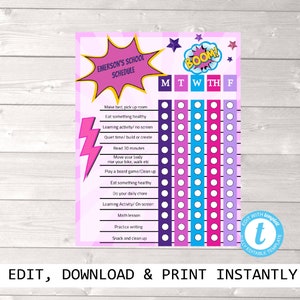 Superhero Homechool Schedule, Back to School, Distance Learning Chart ...