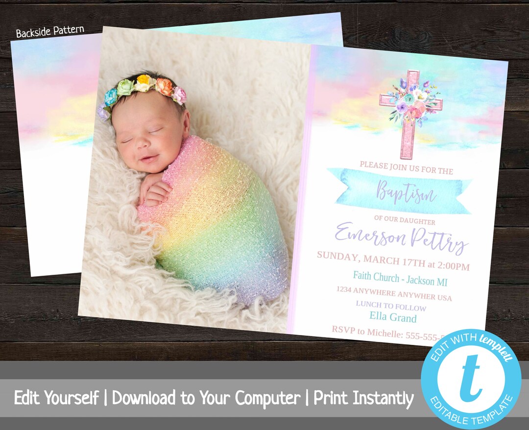 Watercolor Baptism Invitation, Baptism Invite With Photo, Christening ...