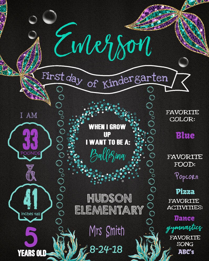 Mermaid Glitter First Day of School Sign Mermaid Tail Back to | Etsy