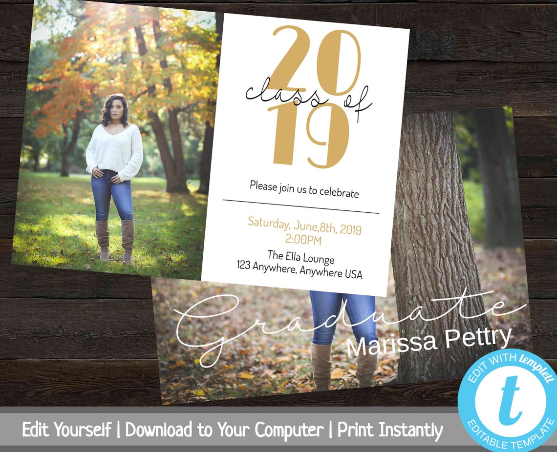 Gold Graduation Party Invitation, Photo Graduation Announcement, Class ...