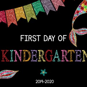 Kindergarten Glitter Mermaid First Day of School Printable Chalkboard ...