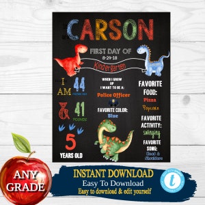 Dinosaur First Day of School Sign, Back to School Printable Chalkboard ...