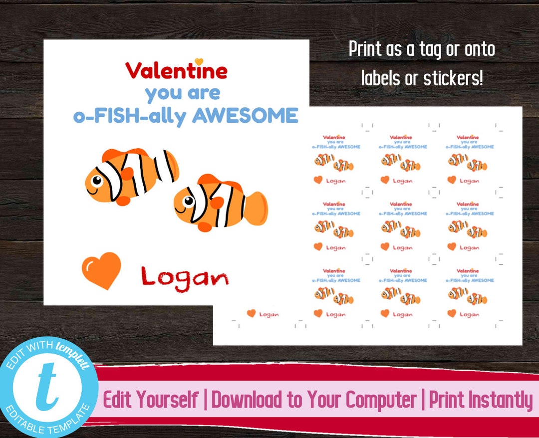 Fish Valentine's Day Tags, Printable Valentine's Day Sticker ...