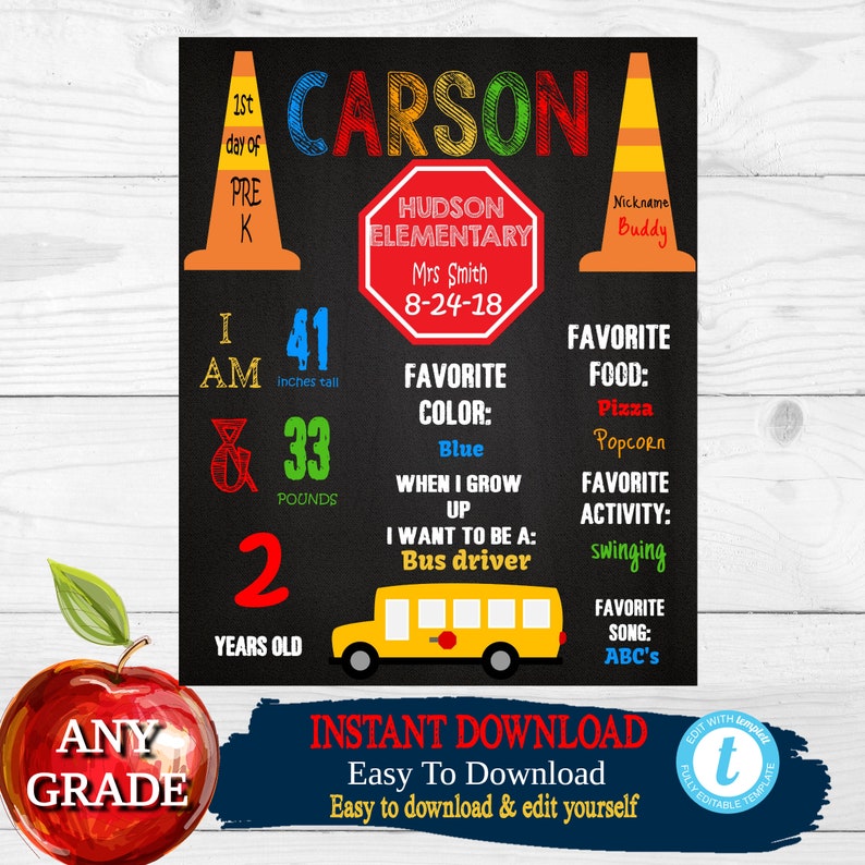 School Bus First Day of School Sign Back to School Printable - Etsy