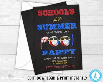 Schools Out for Summer Pool Party Invitation Summer | Etsy