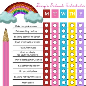 Rainbow Homechool Schedule, Back to School, Distance Learning Chart ...