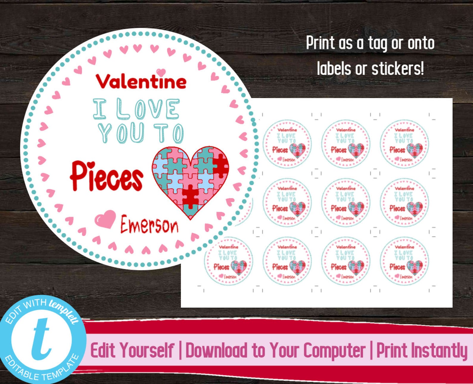 Puzzle Valentine's Day Tags Printable I Love You to | Etsy