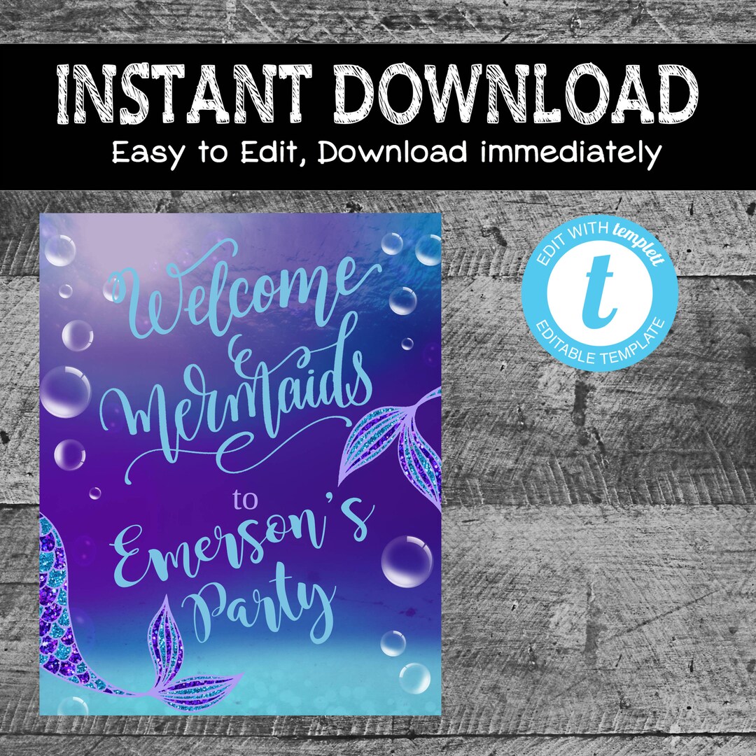 Mermaid Welcome Sign | Under the Sea | Mermaid Party Decor | Printable ...