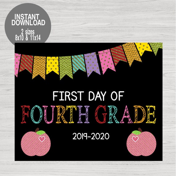 First Day of Fourth Grade Printable Chalkboard Sign Glitter | Etsy