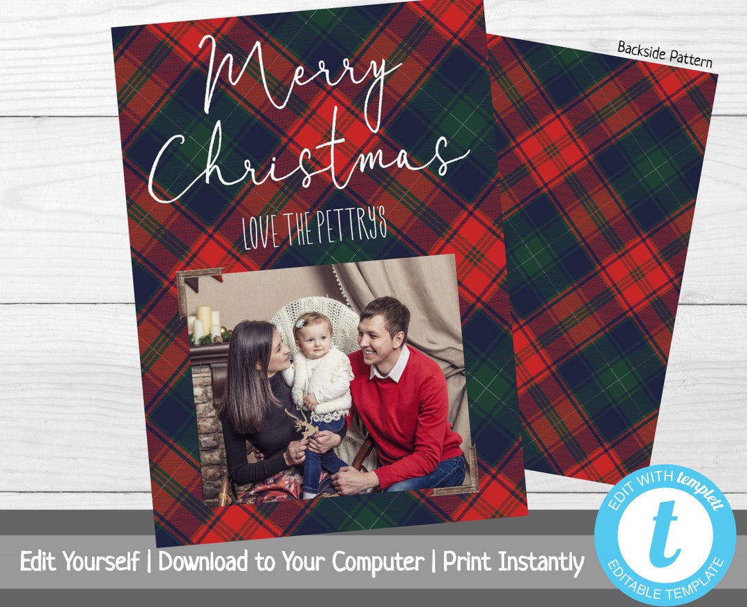 Plaid Christmas Card, Photo Christmas Card Template, Holiday Card With ...