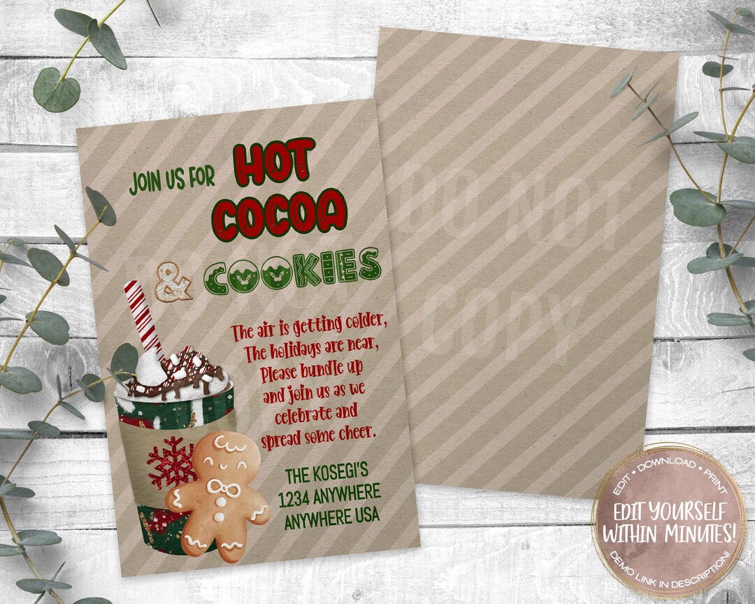 Christmas Party Invitation, Hot Cocoa and Cookies, Editable Invite ...