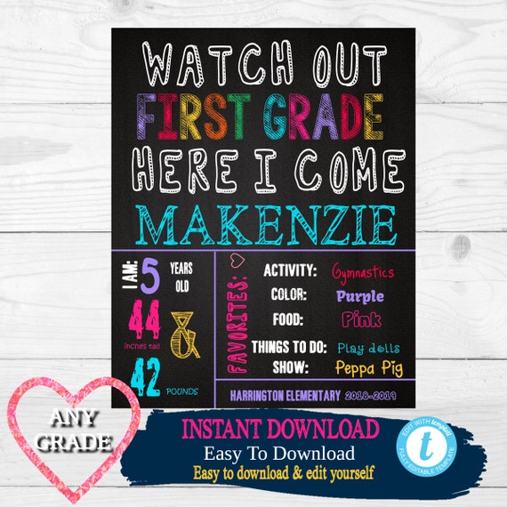 Watch Out First Grade Here I Come First Day of School Sign | Etsy