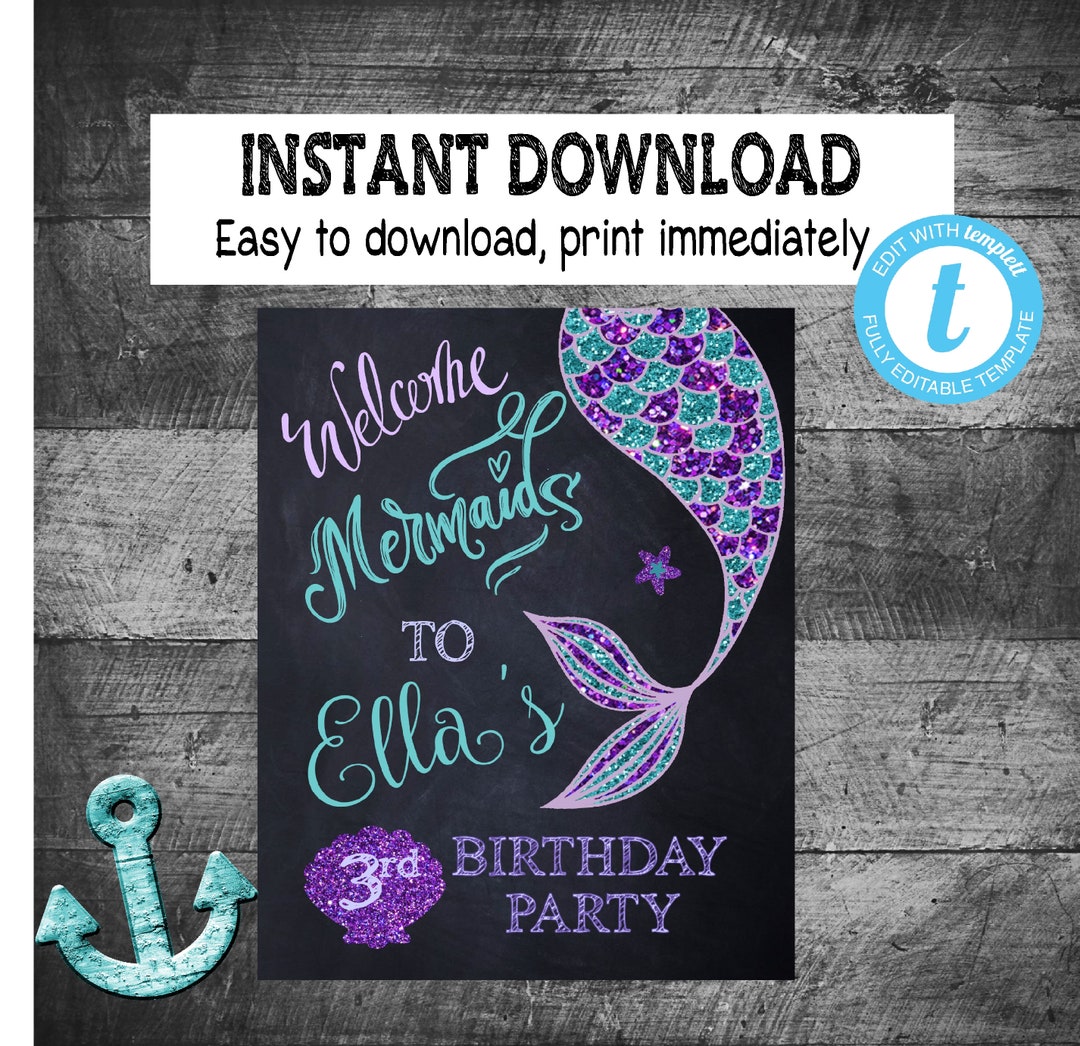 Welcome Mermaids SIGN| Edit Yourself - Welcome Mermaids Party Sign ...