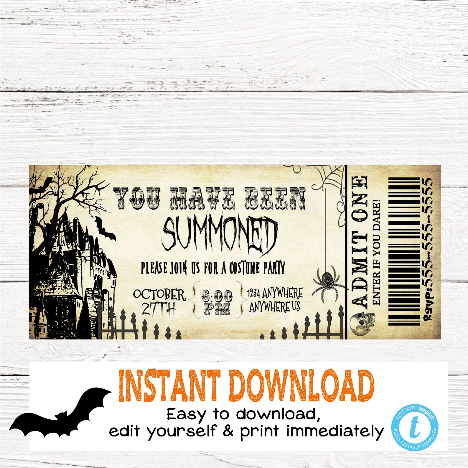 Halloween Invitations, Halloween Ticket Invitations, Spootacular ...