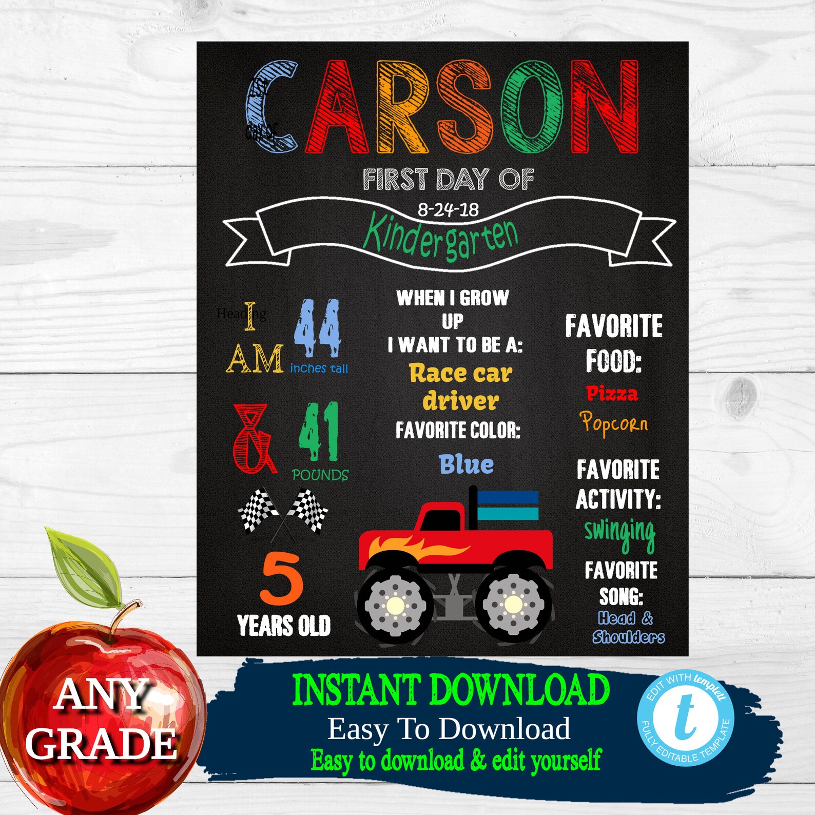Monster Truck First Day of School Sign Back to School - Etsy