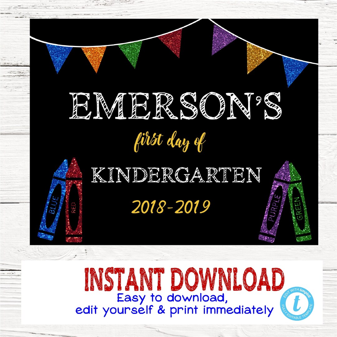 Glitter First Day of School Sign, Edit Yourself, Back to School ...