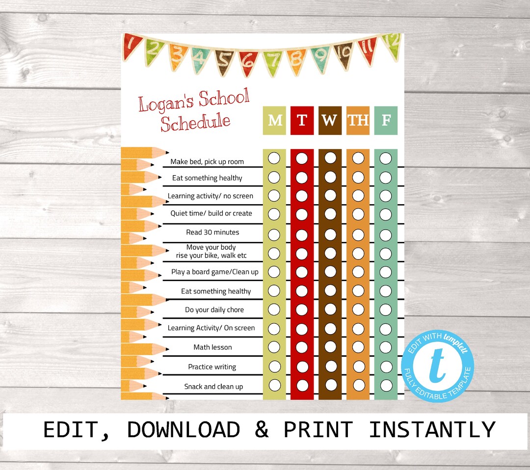 Homechool Schedule, Back to School, Distance Learning Chart, Family ...