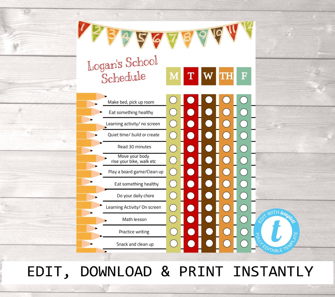Homechool Schedule Back to School Distance Learning Chart - Etsy