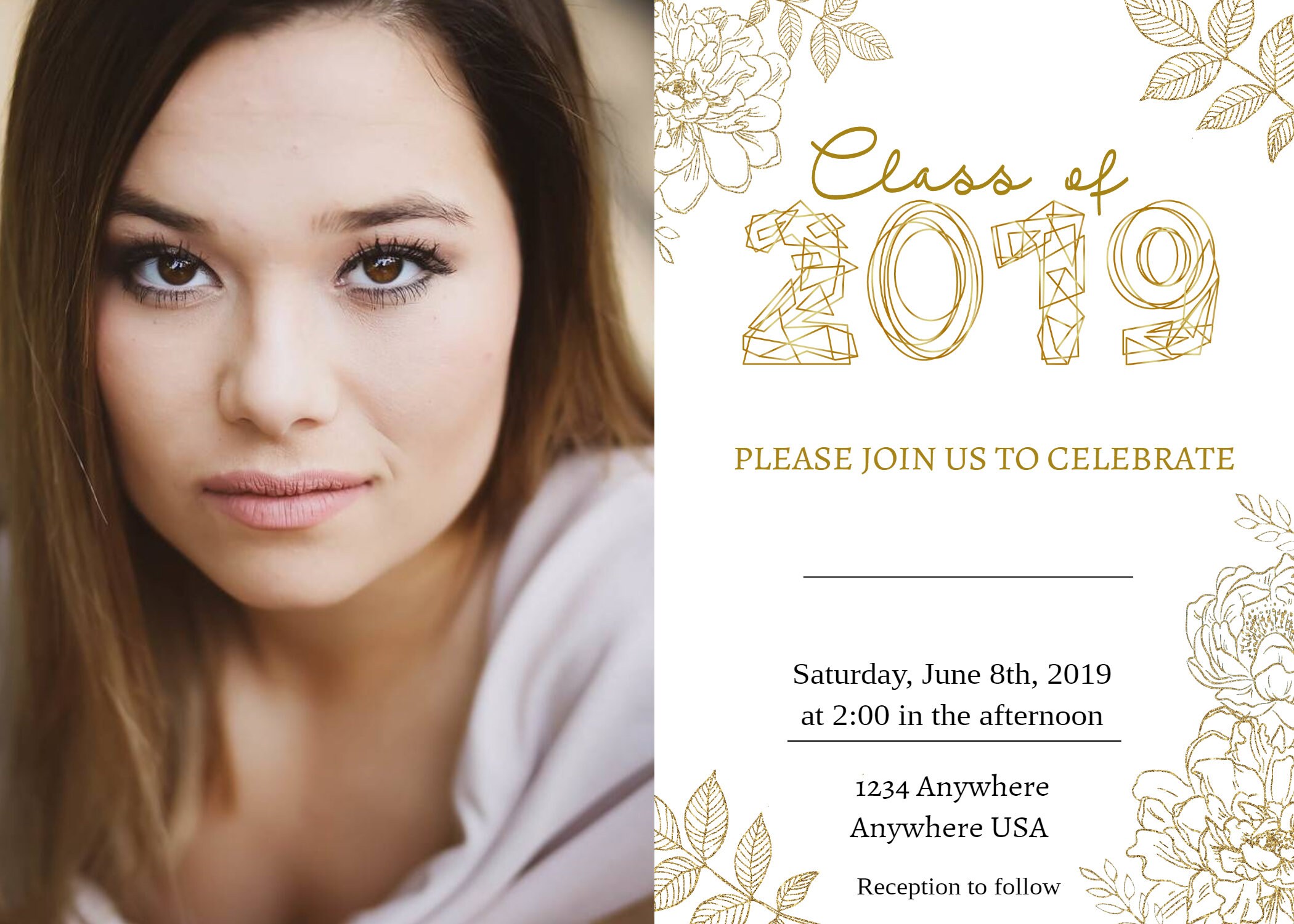 Floral Graduation Invitation, Photo Graduation Announcement, Geometric ...