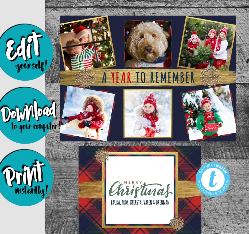 Photo Christmas Card Template Plaid Christmas Card With - Etsy