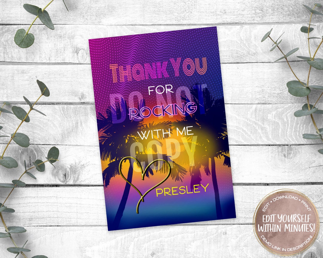 Music Festival VIP Birthday Thank You Card, Editable Birthday ...