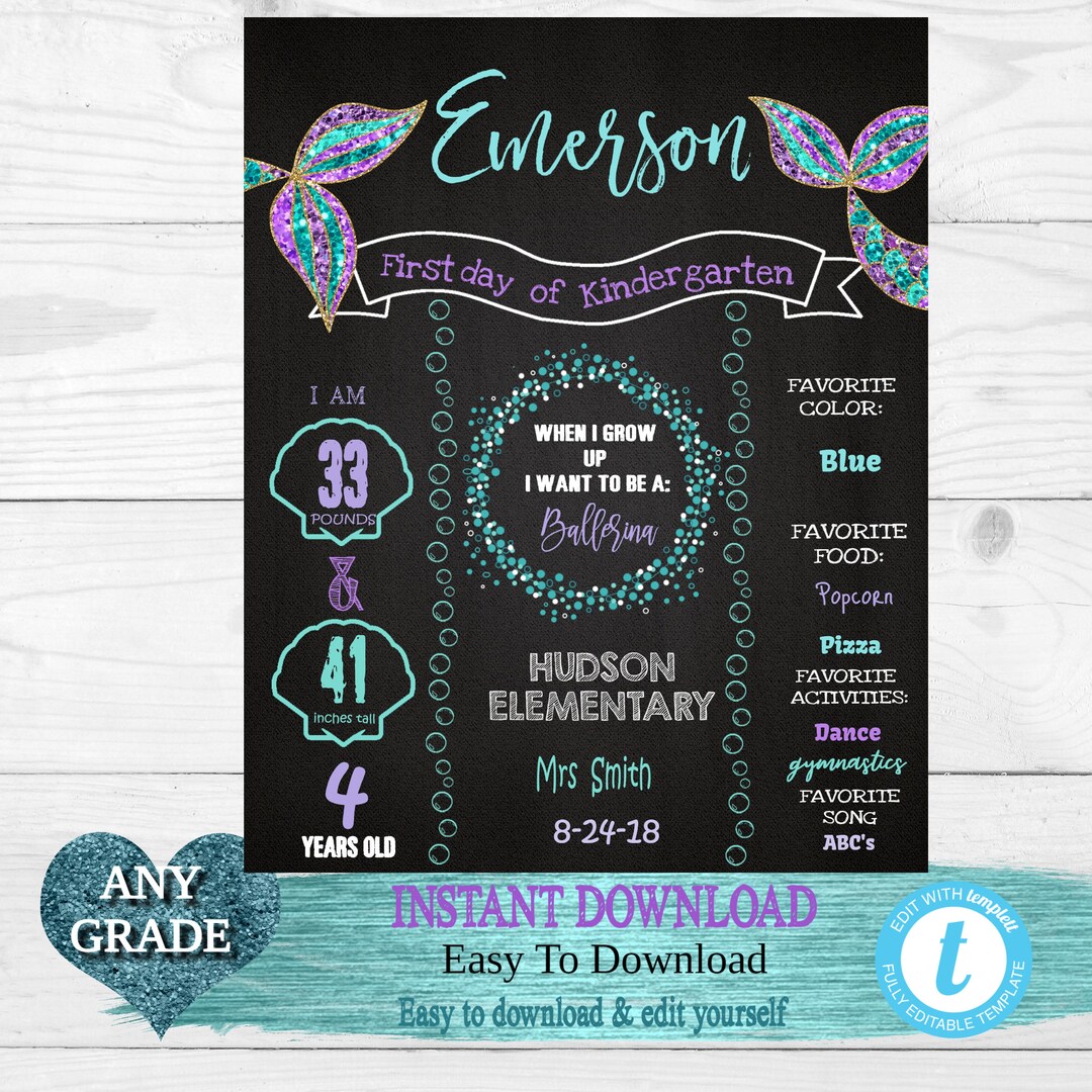 Mermaid Glitter First Day of School Sign, Mermaid Tail Back to School ...