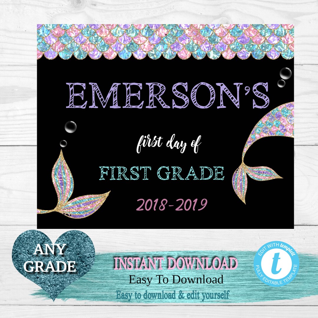 Mermaid Glitter First Day of School Sign, Mermaid Tail Back to School ...