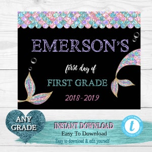 Mermaid Glitter First Day of School Sign, Mermaid Tail Back to School ...