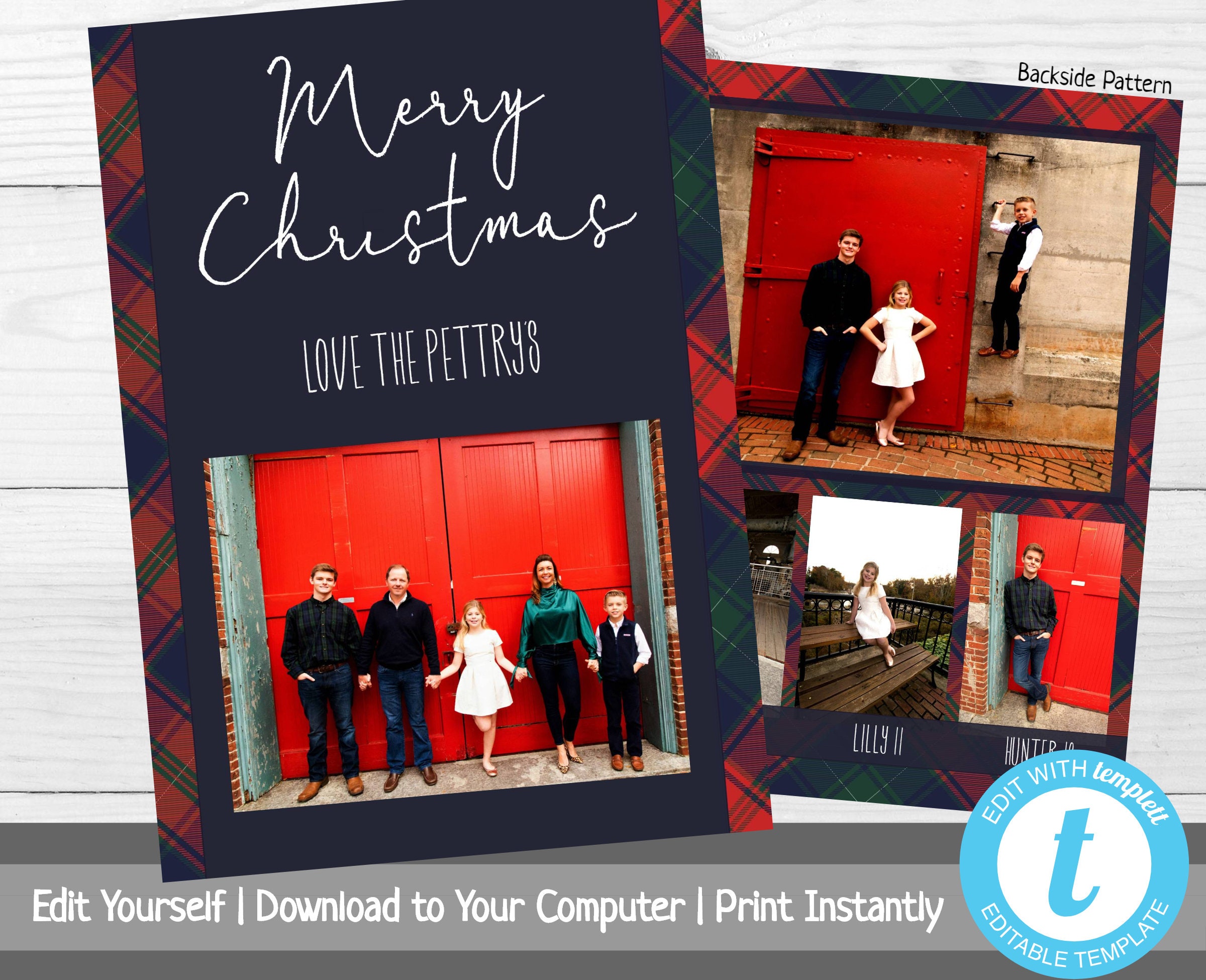 Plaid Photo Christmas Card, Rustic Christmas Card With Photos, Rustic ...