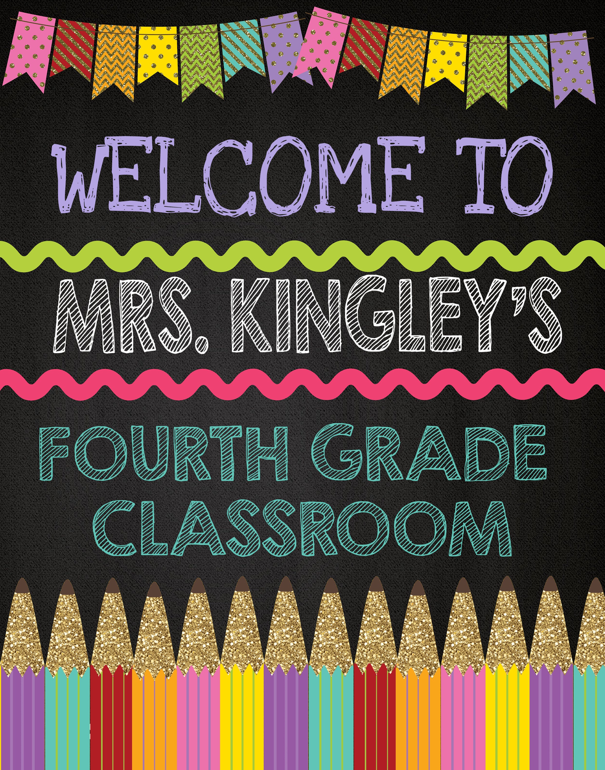 Pencils Glitter Teacher Classroom Door Sign, Decor, Teacher Printable ...
